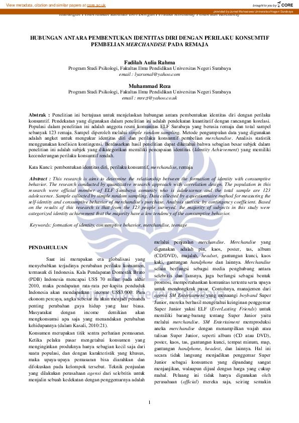 (PDF) Hubungan Antara Pembentukan Identitas Diri Dengan Perilaku Konsumtif Pembelian Merchandise ...
