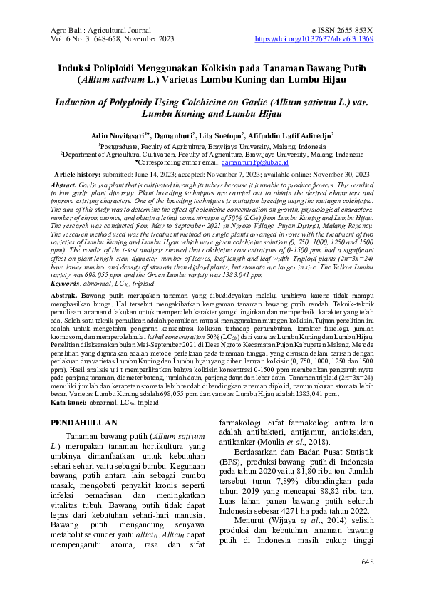 (PDF) Induksi Poliploidi Menggunakan Kolkisin pada Tanaman Bawang Putih ...