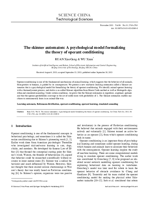 (PDF) The skinner automaton: A psychological model formalizing the theory of operant conditioning