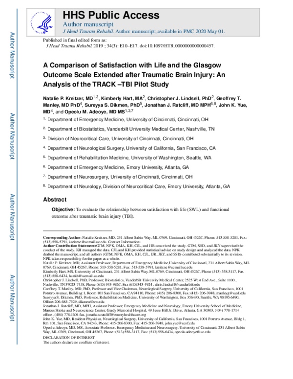 (PDF) A Comparison of Satisfaction With Life and the Glasgow Outcome ...