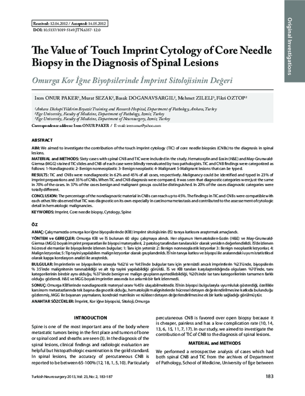 (PDF) The value of touch imprint cytology of core needle biopsy in the ...