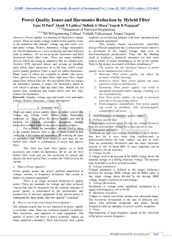 (PDF) Power Quality Issues and Harmonics Reduction by Hybrid Filter