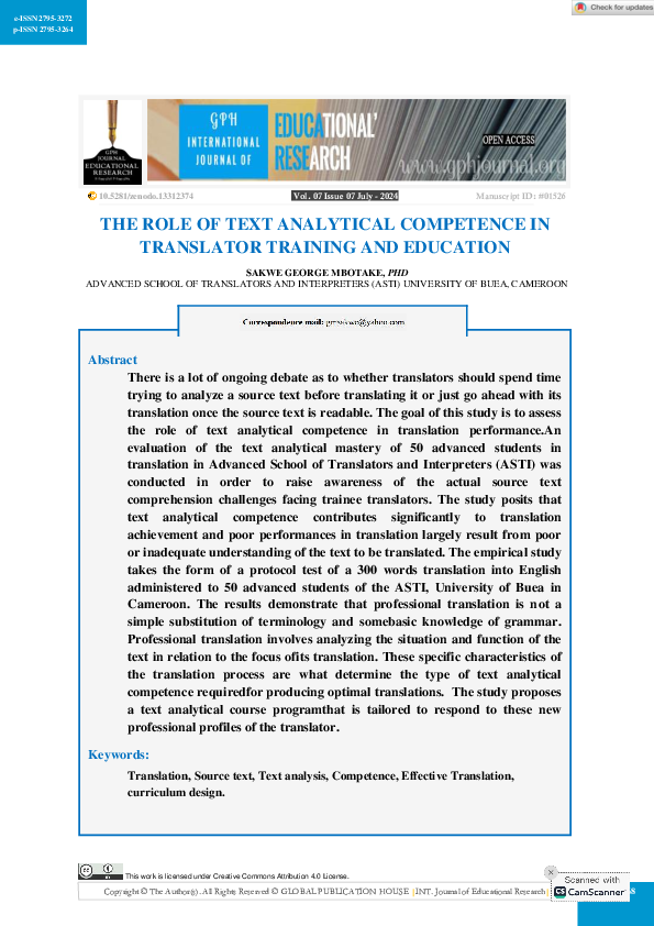 (PDF) The Role of Text Analytical Competence in Translator Training and ...