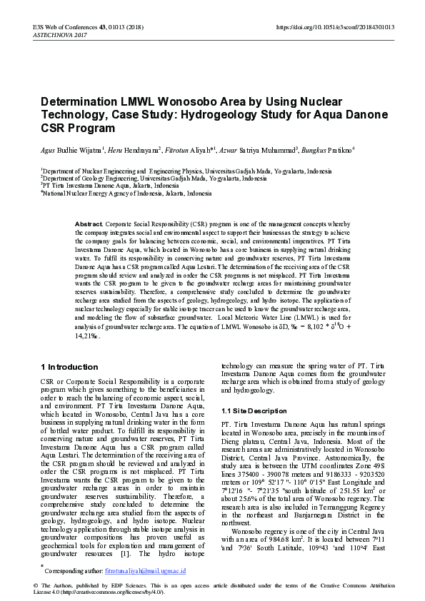 (PDF) Determination LMWL Wonosobo Area by Using Nuclear Technology ...