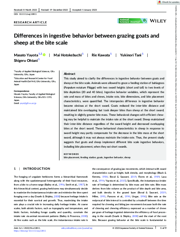 (PDF) Differences in ingestive behavior between grazing goats and sheep ...