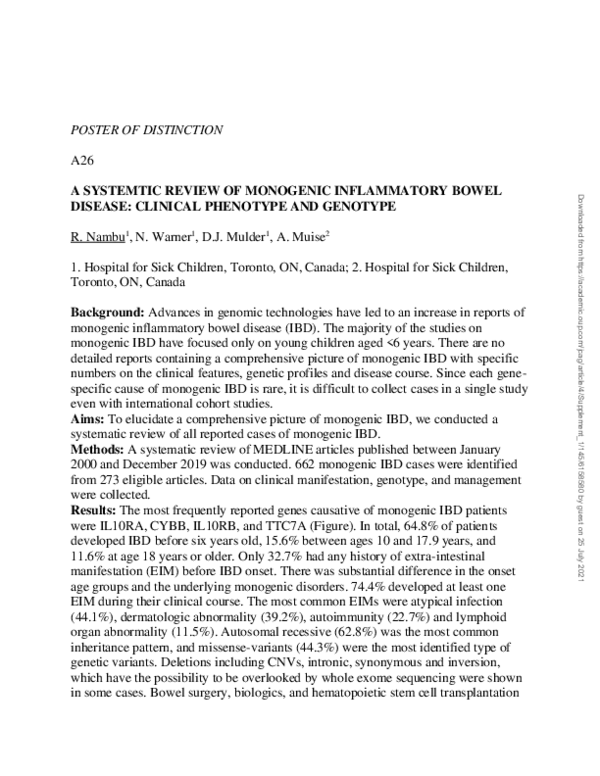 (PDF) A26 a Systemtic Review of Monogenic Inflammatory Bowel Disease ...