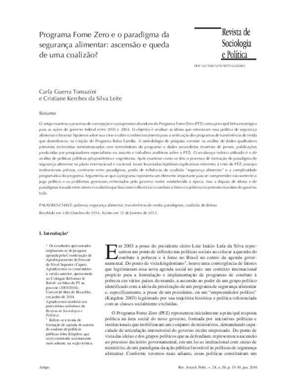 (PDF) Programa Fome Zero e o paradigma da segurança alimentar: ascensão ...