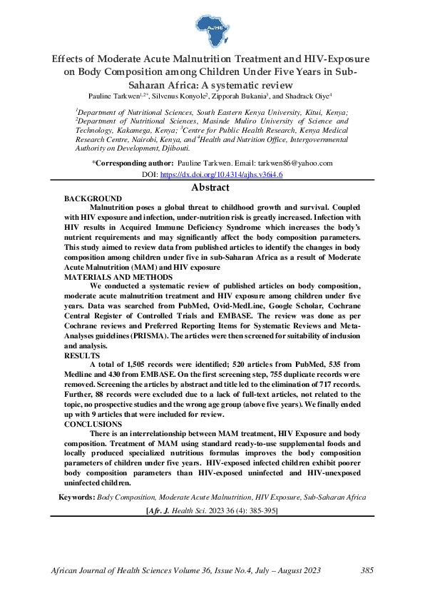 (PDF) Effects of Moderate Acute Malnutrition Treatment and HIV-Exposure ...