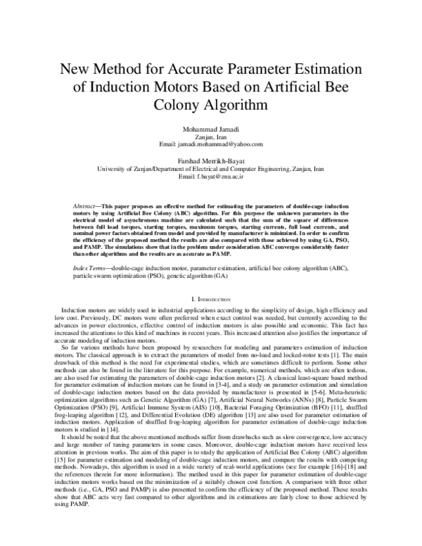 (PDF) New Method for Accurate Parameter Estimation of Induction Motors Based on Artificial Bee ...