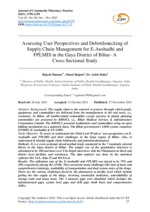 (PDF) Assessing User Perspectives and Debottlenecking of Supply Chain ...