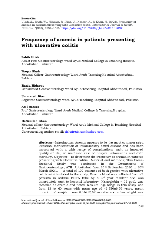 (PDF) Frequency of anemia in patients presenting with ulcerative colitis