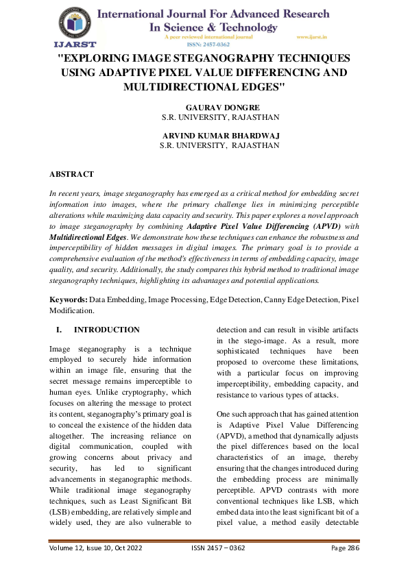 (PDF) EXPLORING IMAGE STEGANOGRAPHY TECHNIQUES USING ADAPTIVE PIXEL VALUE DIFFERENCING AND ...