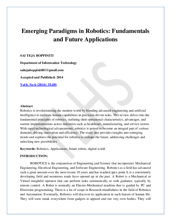 (PDF) Emerging Paradigms in Robotics: Fundamentals and Future Applications