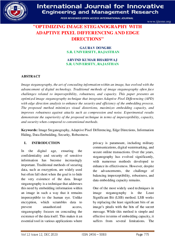 (PDF) OPTIMIZING IMAGE STEGANOGRAPHY WITH ADAPTIVE PIXEL DIFFERENCING ...