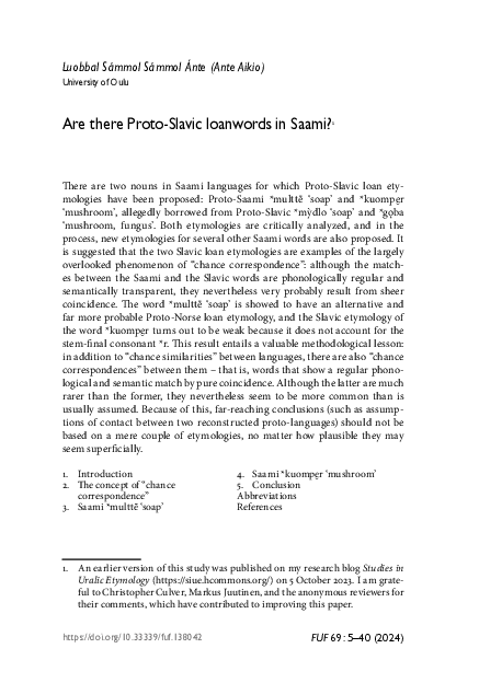 (PDF) Are there Proto-Slavic loanwords in Saami?