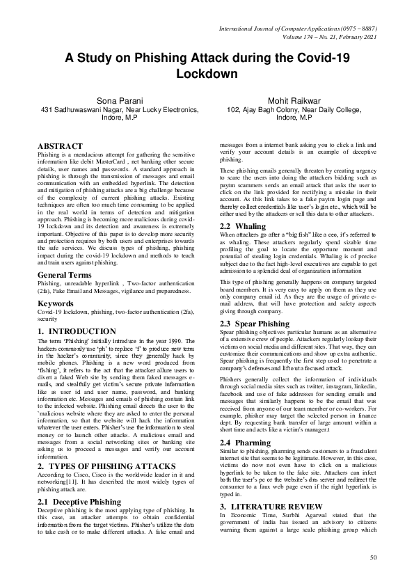 (PDF) A Study on Phishing Attack during the Covid-19 Lockdown