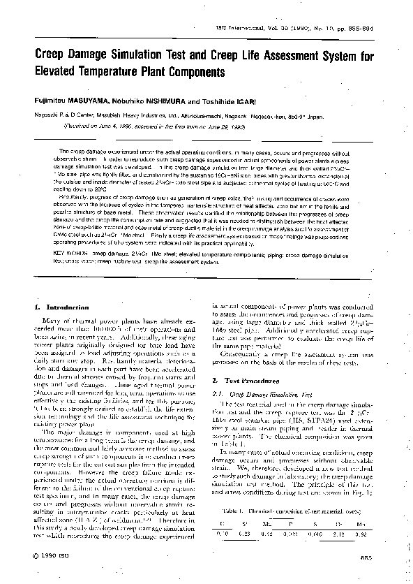 (PDF) Creep Damage Simulation Elevated Temperature Plant Test and Creep ...