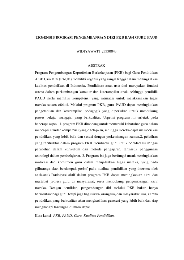 (PDF) URGENSI PROGRAM PENGEMBANGAN DIRI PKB BAGI GURU PAUD