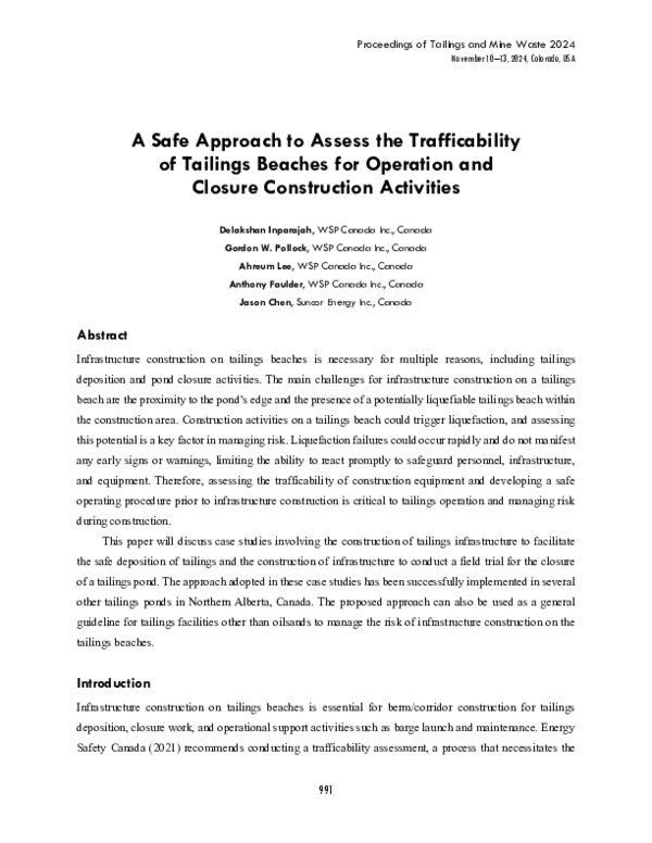 (PDF) A Safe Approach to Assess the Trafficability of Tailings Beaches ...