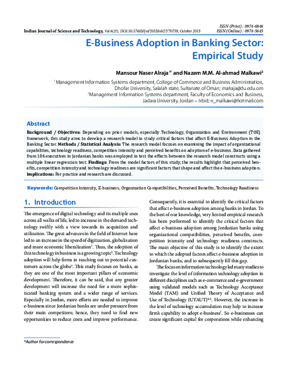 (PDF) E-Business Adoption in Banking Sector: Empirical Study