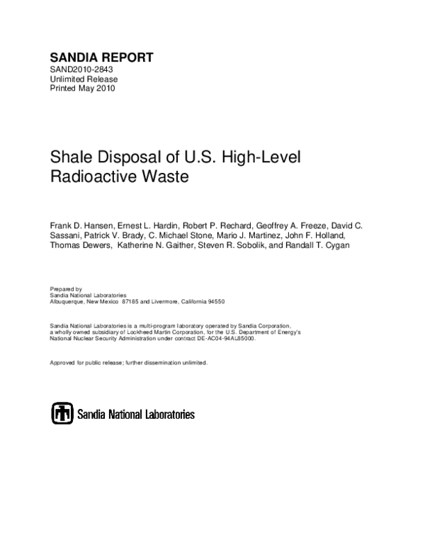 (PDF) Shale disposal of U.S. high-level radioactive waste | Thomas ...