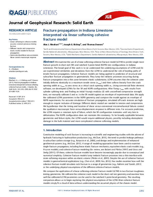 (PDF) Fracture propagation in Indiana Limestone interpreted via linear ...