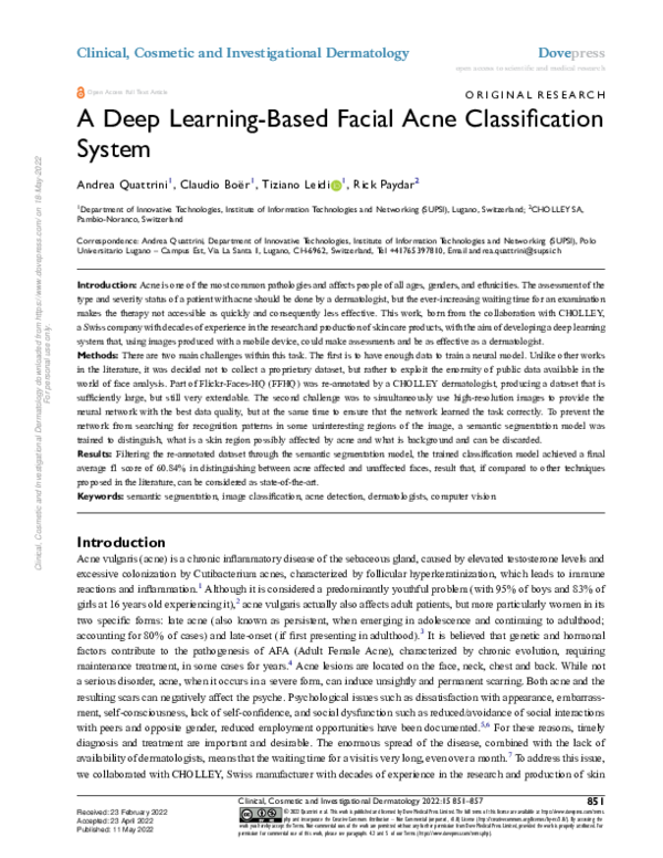 Pdf A Deep Learning Based Facial Acne Classification System