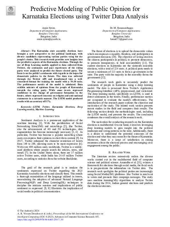 Pdf Predictive Modeling Of Public Opinion For Karnataka Elections Using Twitter Data Analysis