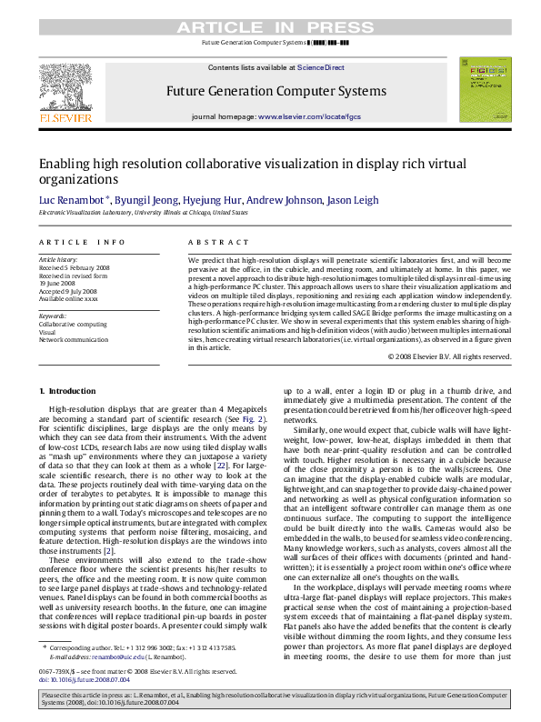 (PDF) Enabling high resolution collaborative visualization in display rich virtual organizations ...