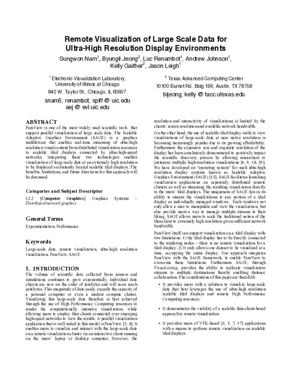 (PDF) Remote visualization of large scale data for ultra-high resolution display environments