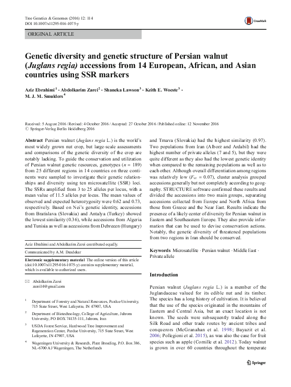 (PDF) Genetic diversity and genetic structure of Persian walnut ...