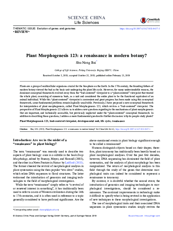 (PDF) Plant Morphogenesis 123: a renaissance in modern botany?