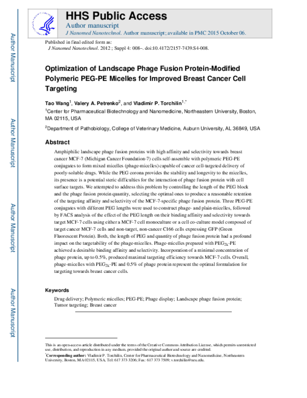 (PDF) Optimization of Landscape Phage Fusion Protein-Modified Polymeric ...