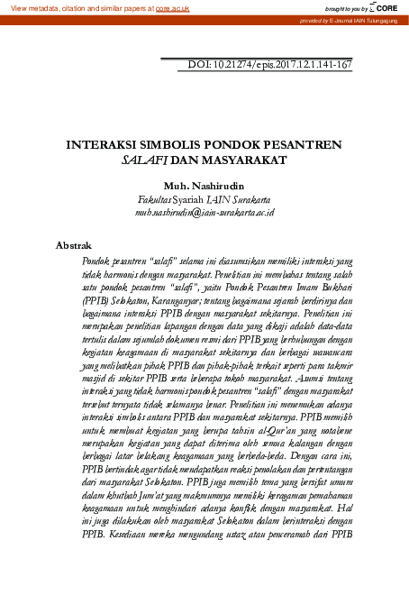 (PDF) Interaksi Simbolis Pondok Pesantren Salafi Dan Masyarakat