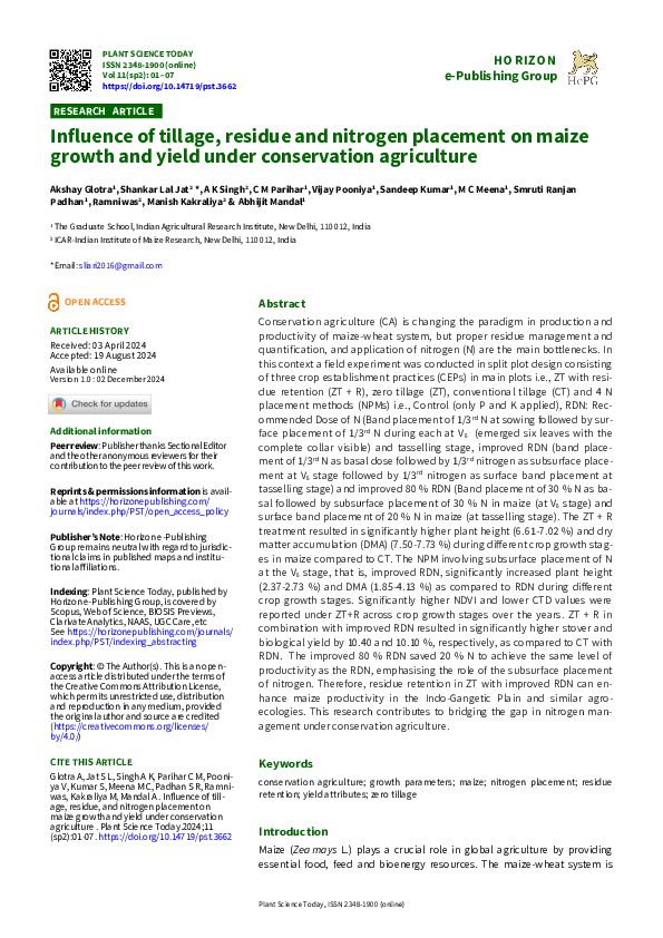 (PDF) Influence of tillage, residue and nitrogen placement on maize growth and yield under ...