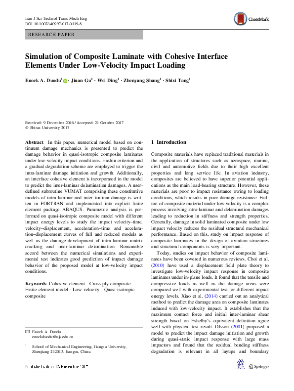 (PDF) Simulation of Composite Laminate with Cohesive Interface Elements Under Low-Velocity ...