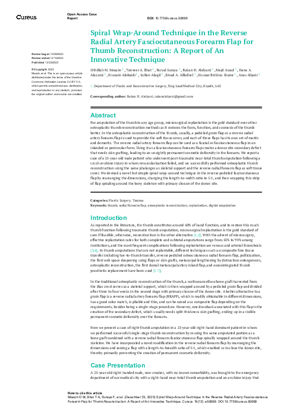 (PDF) Spiral Wrap-Around Technique in the Reverse Radial Artery ...