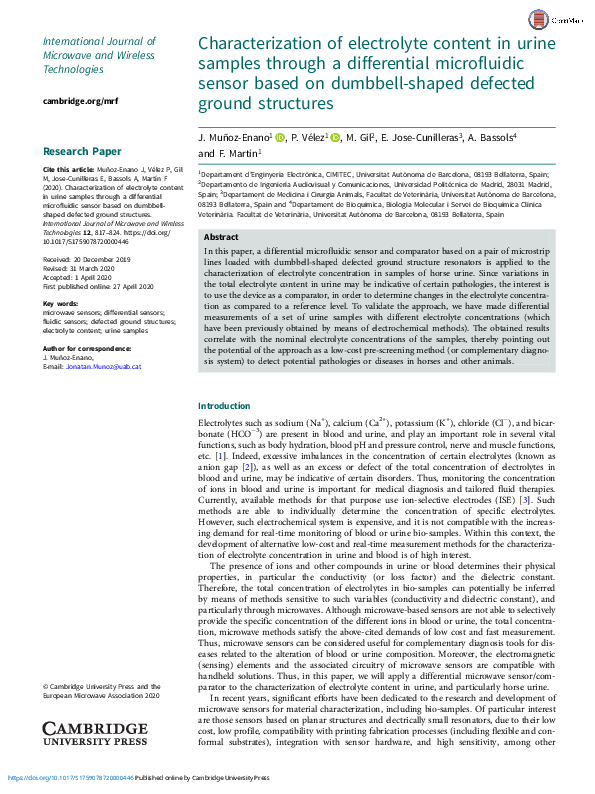 Pdf Characterization Of Electrolyte Content In Urine Samples Through A Differential