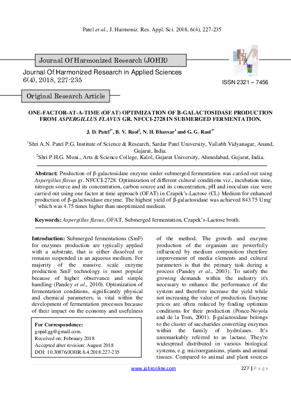 (PDF) One-factor-at-a-time (OFAT) optimization of β-galactosidase ...