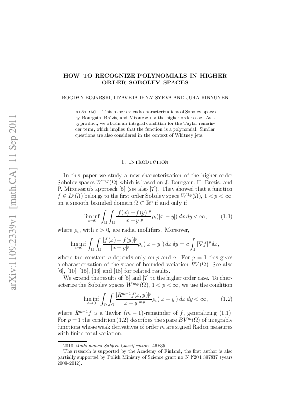 (PDF) How to recognize polynomials in higher order Sobolev spaces
