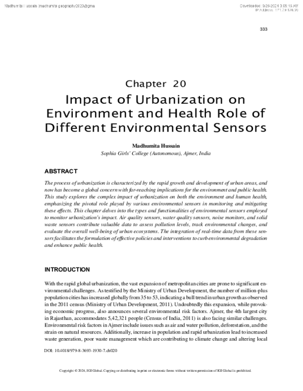 (PDF) Impact of Urbanization on Environment and Health Role of ...