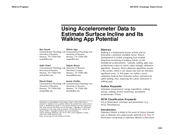 (PDF) Using Accelerometer Data to Estimate Surface Incline and Its Walking App Potential