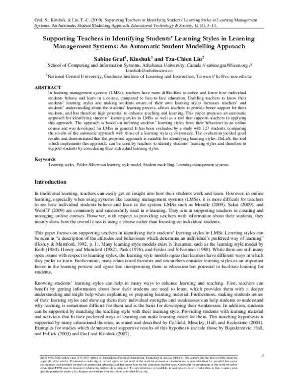 (PDF) Supporting teachers in identifying students’ learning styles in learning management ...