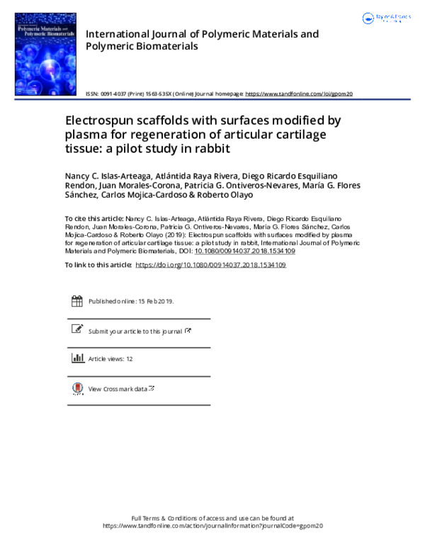(PDF) Electrospun scaffolds with surfaces modified by plasma for regeneration of articular ...