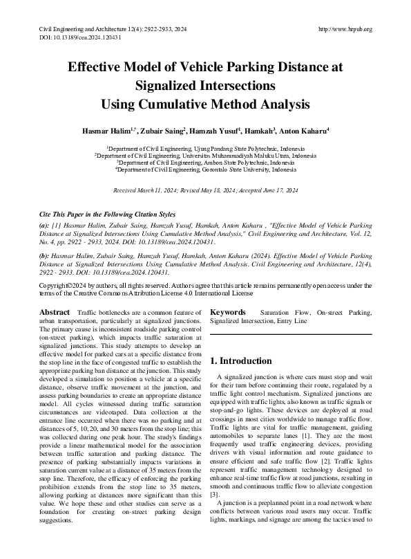 (PDF) Effective Model of Vehicle Parking Distance at Signalized Intersections Using Cumulative ...