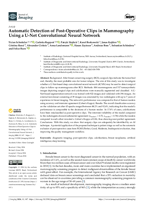 (PDF) Automatic Detection of Post-Operative Clips in Mammography Using a U-Net Convolutional ...
