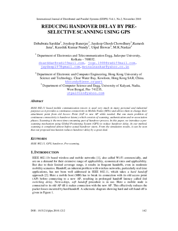 (PDF) Reducing Handover Delay by Preselective Scanning Using GPS