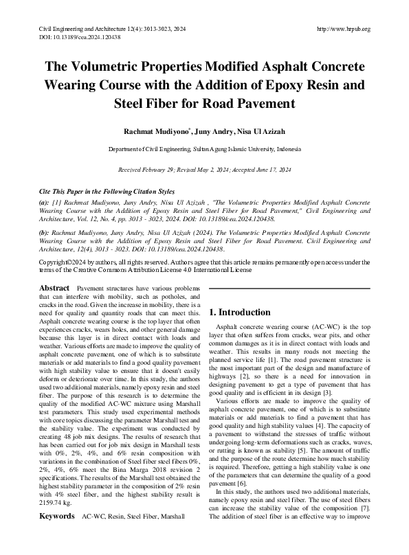 (PDF) The Volumetric Properties Modified Asphalt Concrete Wearing ...