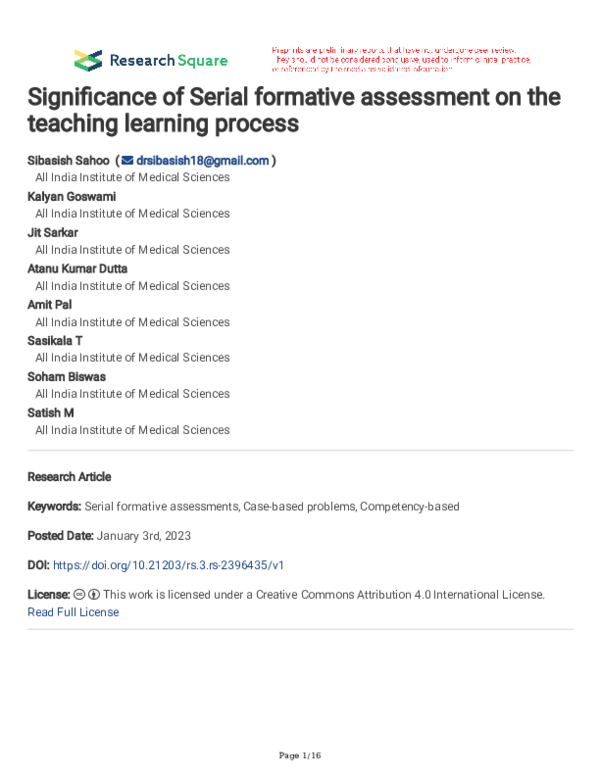 (PDF) Significance of Serial formative assessment on the teaching ...