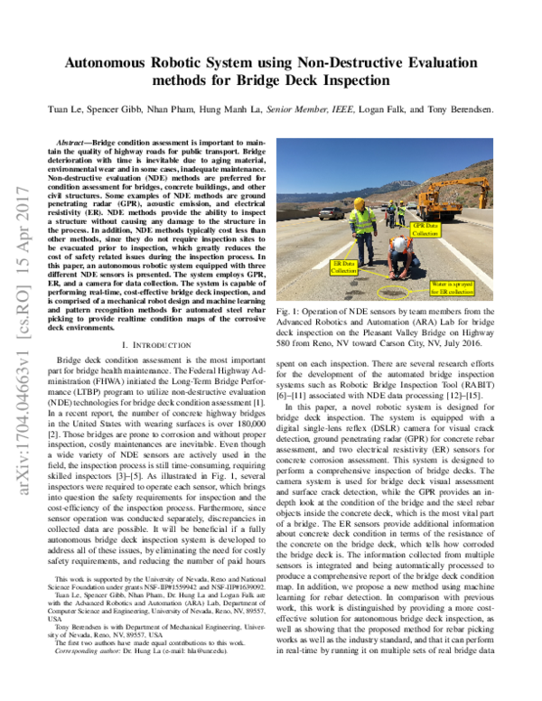 (PDF) Autonomous robotic system using non-destructive evaluation methods for bridge deck inspection